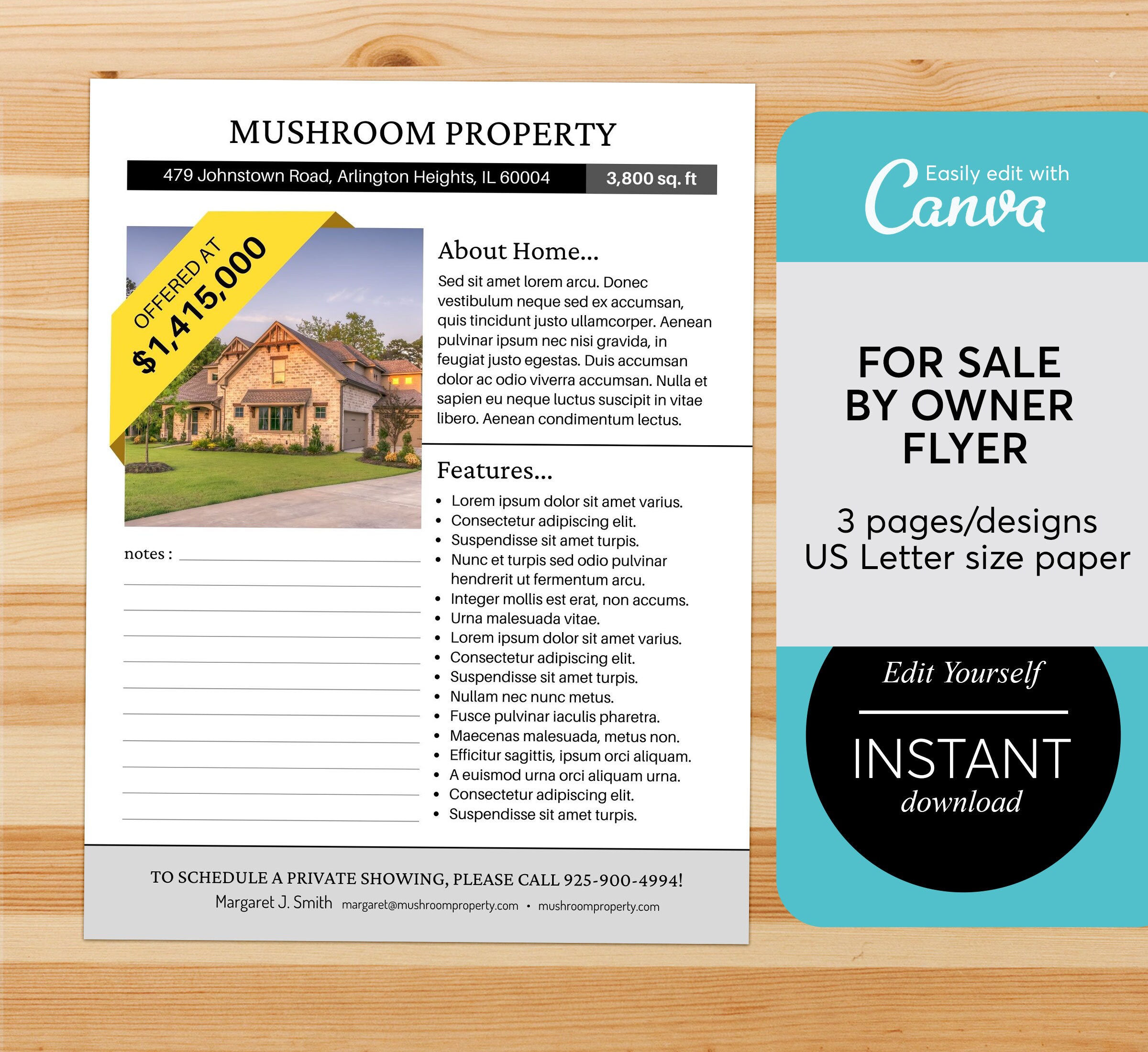 Real Estate Home Feature Sheet Template: Editable Canva Design (digital ...
