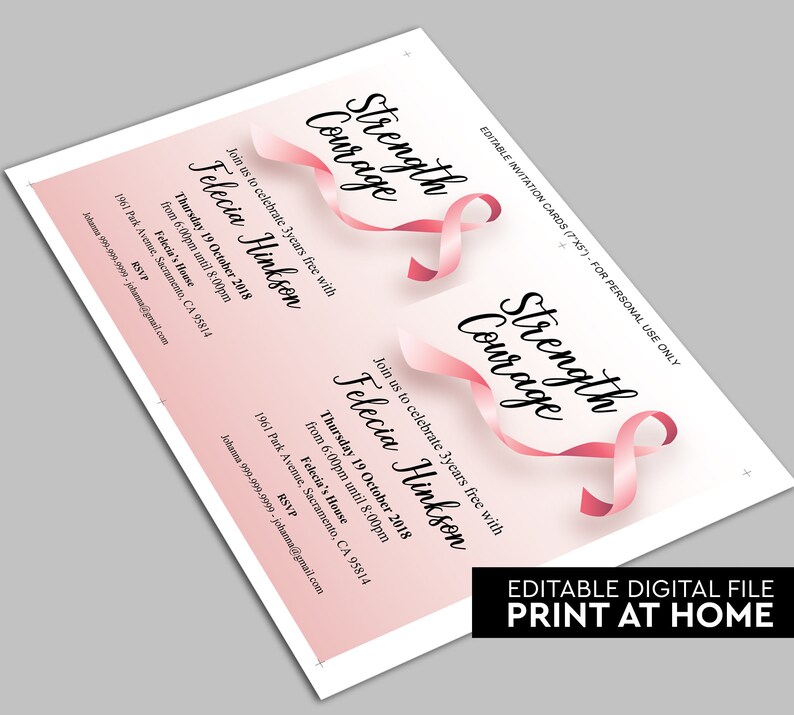 Breast Cancer Invitation Template,breast Cancer Survivor PNG Pink Ribbon Invitation,template ...