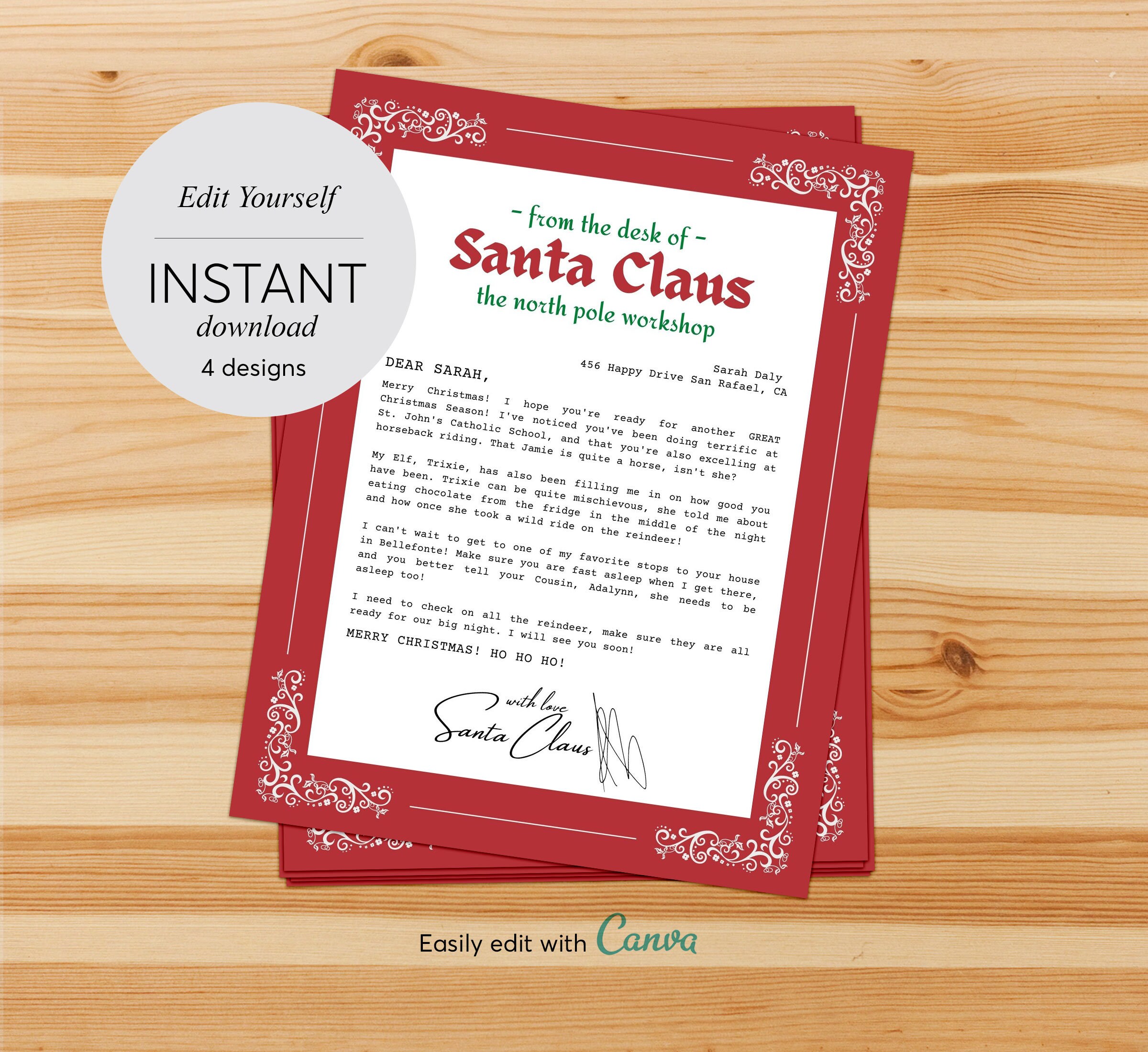 Letter From Santa Editable Letter,santa Claus Letter, Santa Message ...