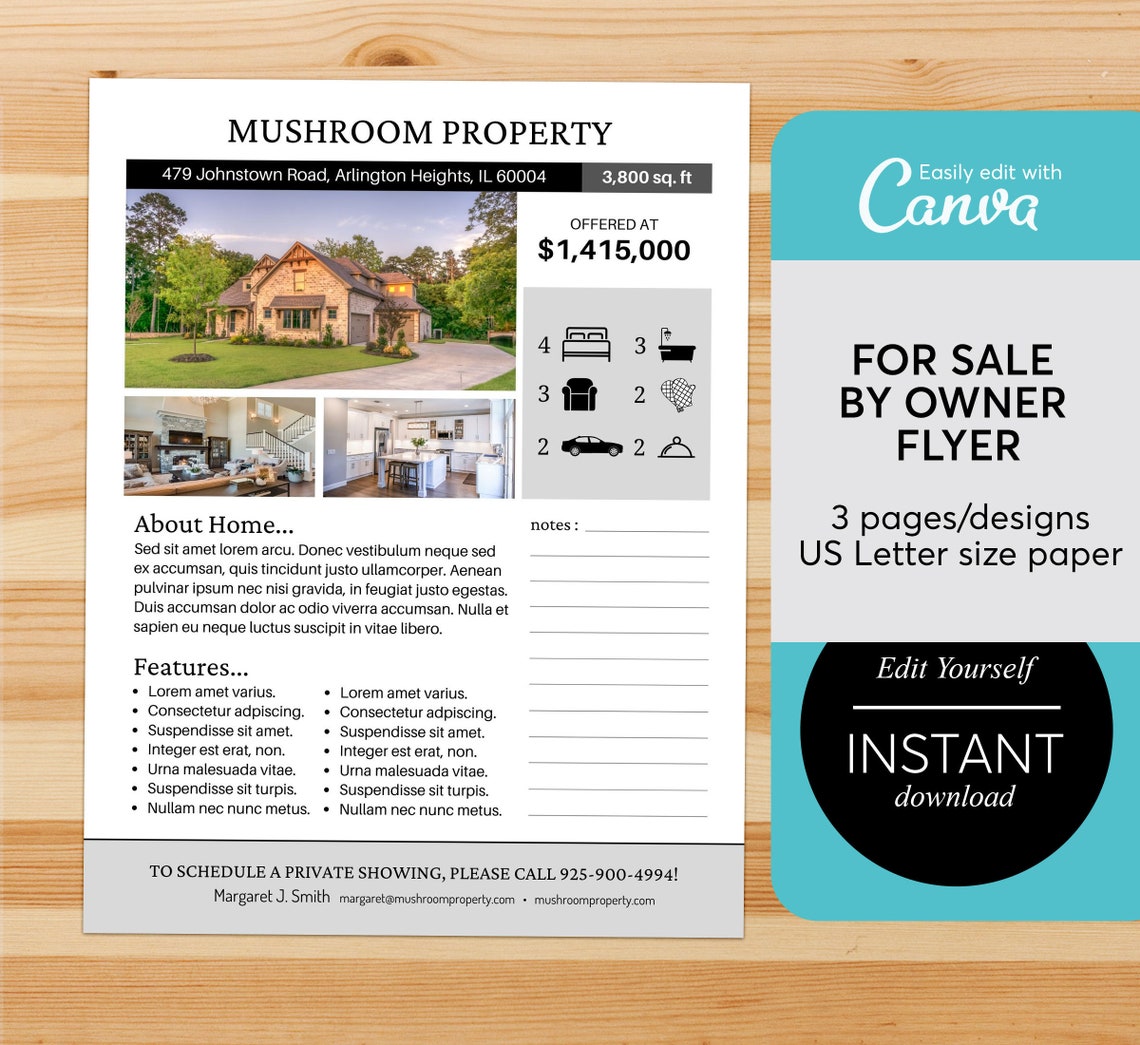 3 for Sale by Owner Home Feature Sheet, Realtor Open House Handout ...