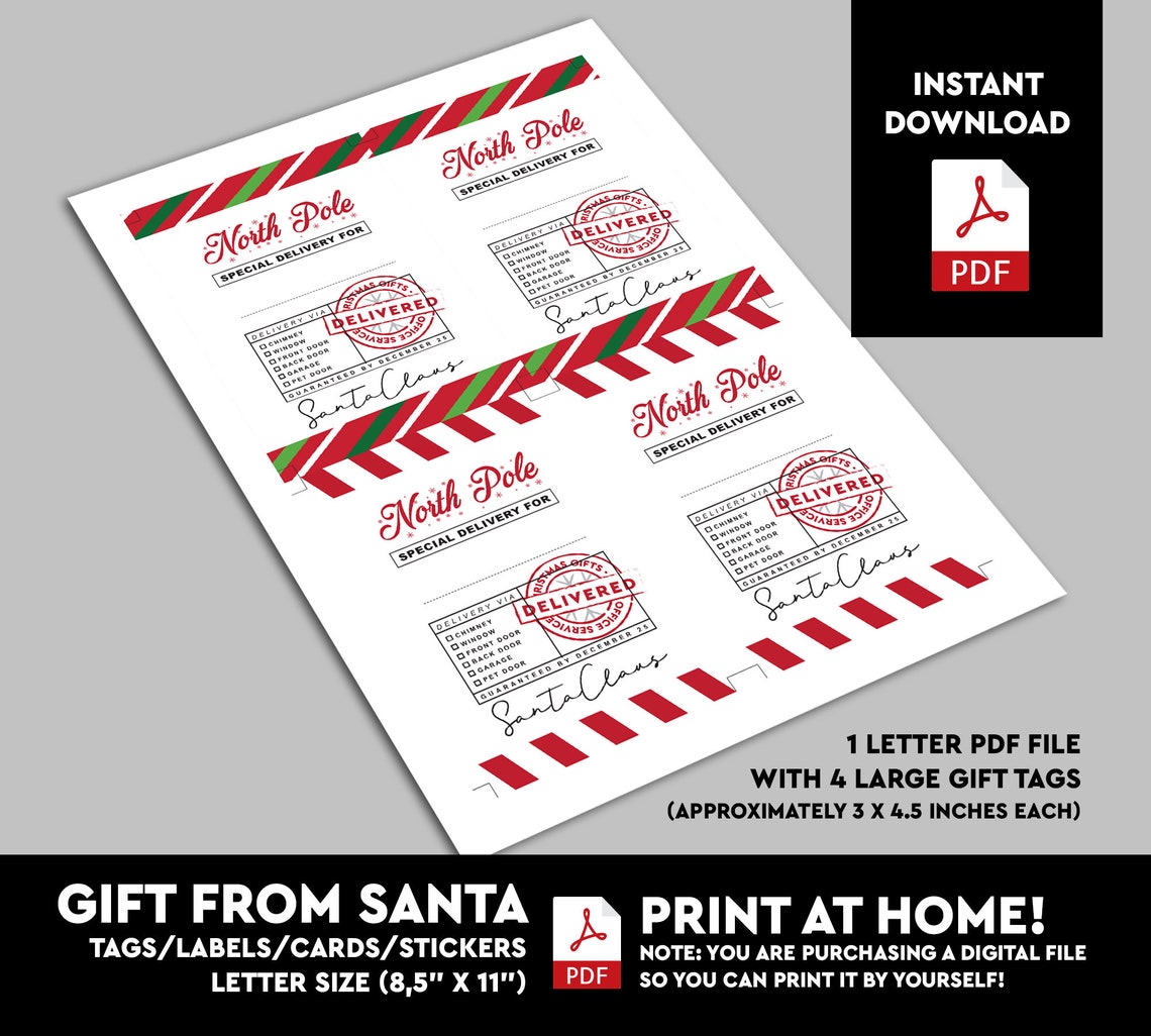 Printable Santa Gift Tags, Tag Template, Gift Tag From Santa, Christmas ...