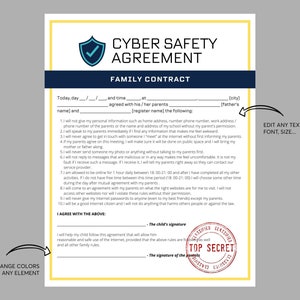 Cyber Safety Agreement Family Contract, Secure Internet Access for Kids ...
