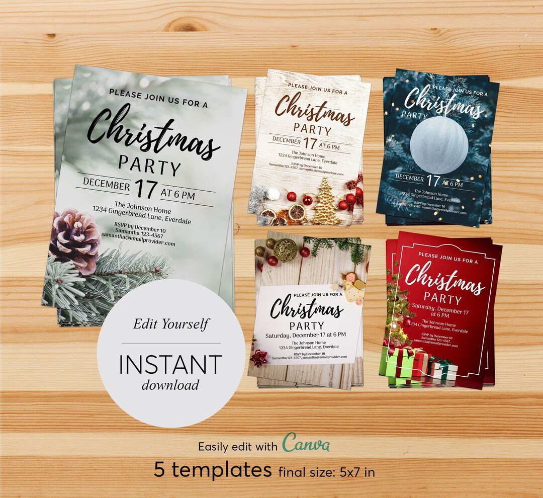 5 Editable Christmas Invitation Template, Self-edit Canva Invitation ...