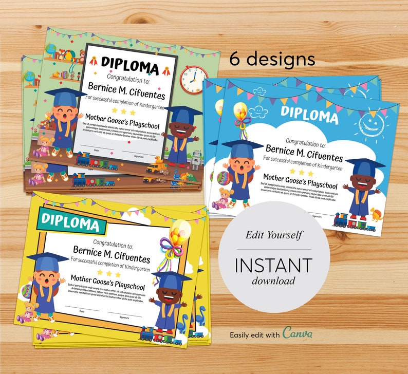 Full Editable Kindergarten Diploma, Graduation Certificate ...