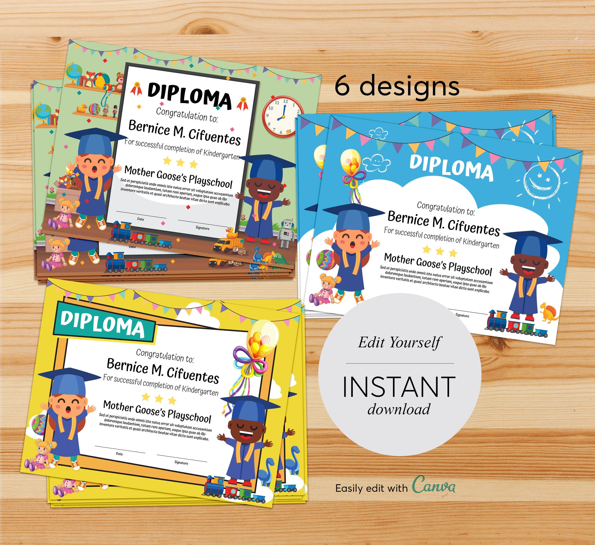 Full Editable Kindergarten Diploma, Graduation Certificate ...