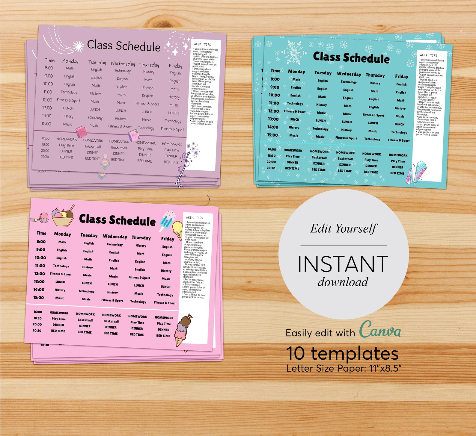 School Class Schedule Weekly Planner, School Weekly Planner, School ...