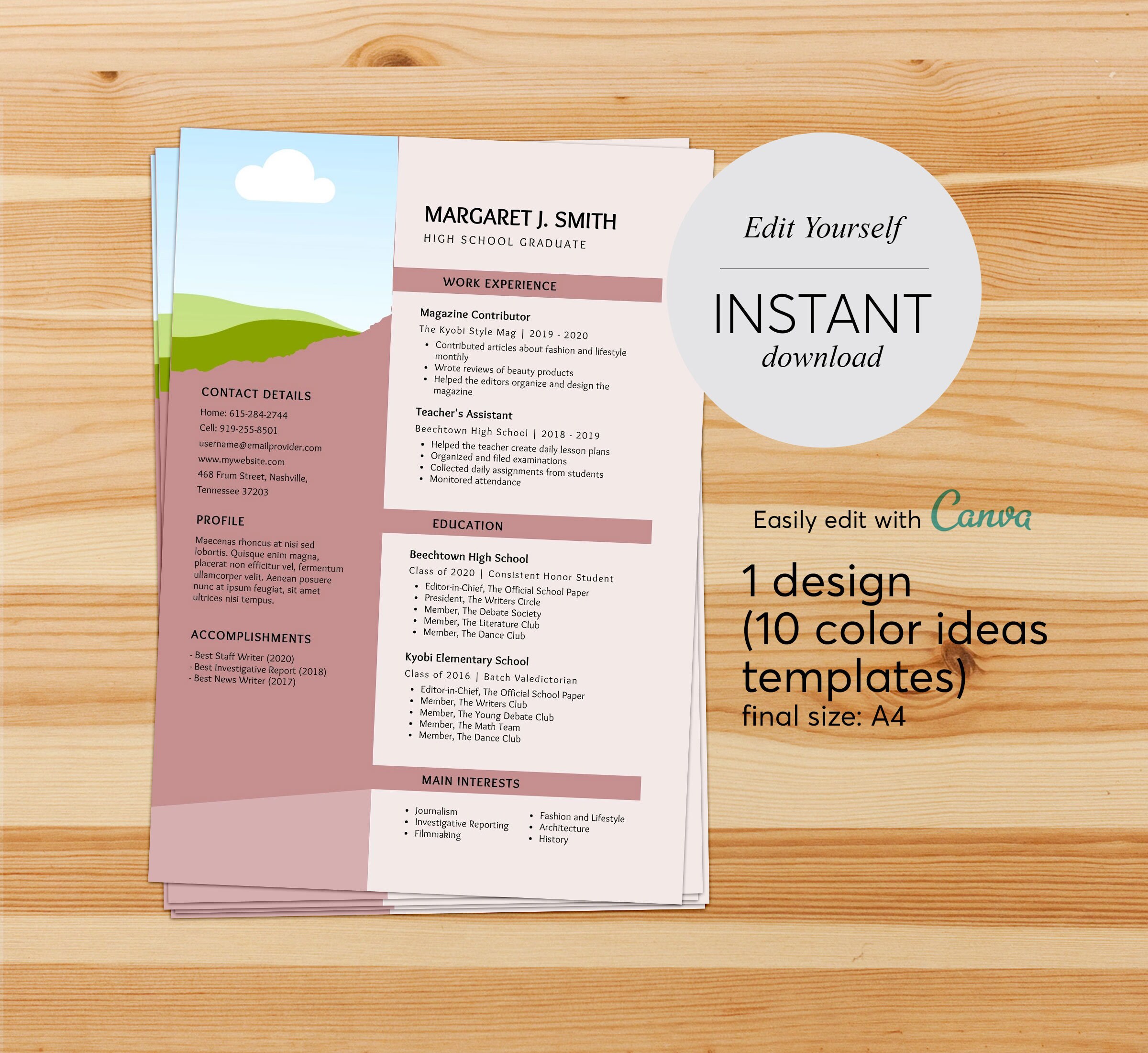 10 Color Resume Editable Templates, Scholarship Resume, CV Template ...