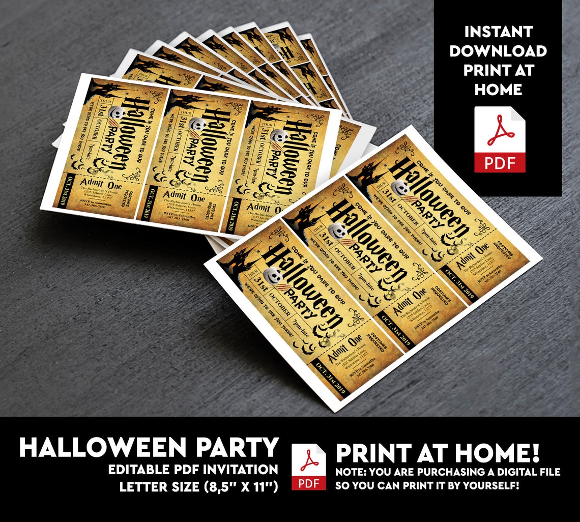 Halloween Invitations Halloween Ticket Invitations Halloween | Etsy