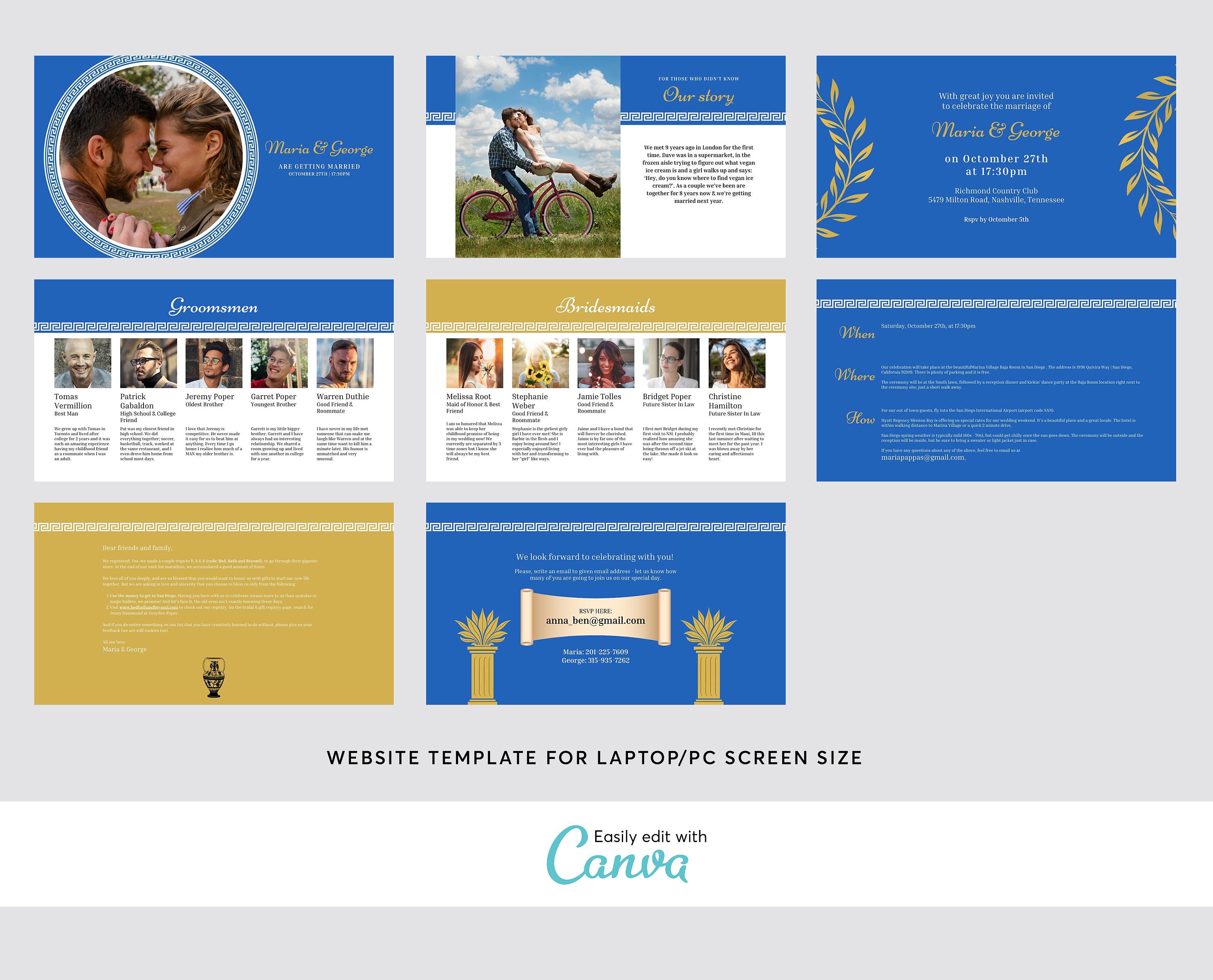 Greek Theme Wedding Website Template: Mobile & Desktop (canva) - Etsy