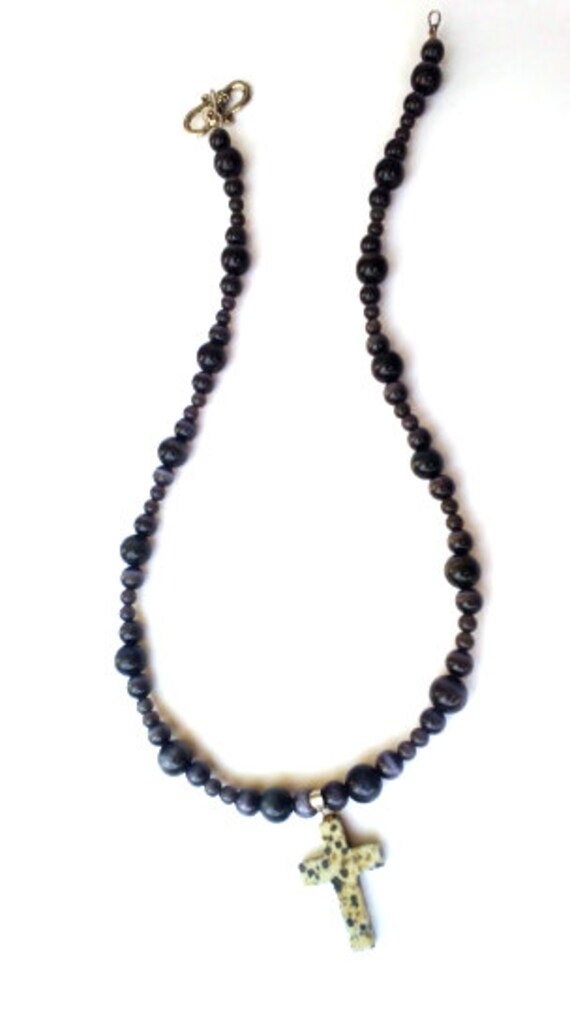 Black beaded cross necklace store
