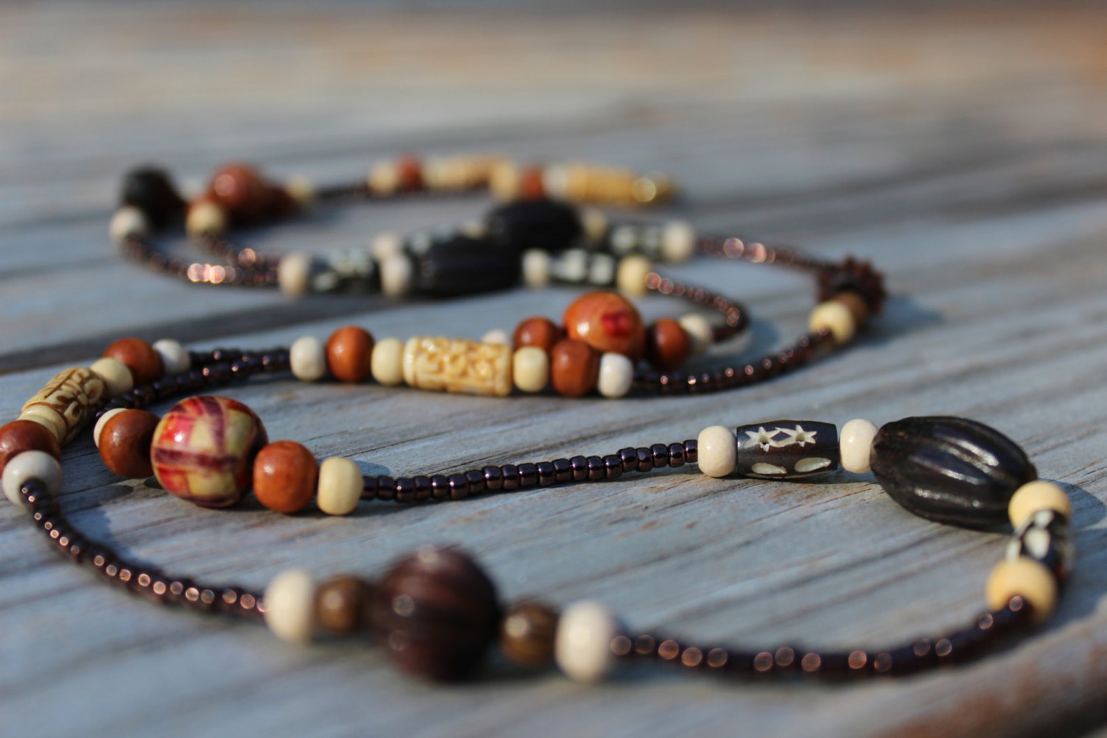 Brown Beaded Necklace Long Wood Boho Necklace for Women - Etsy