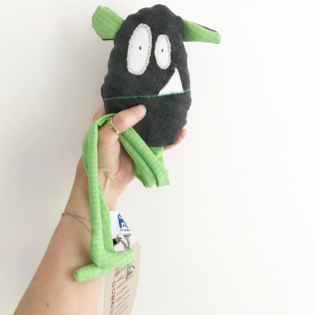 Denim Monster Green Cuddly Creature Upcycled Denim Recycled Vintage ...