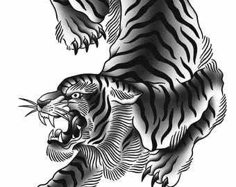 Japanese Tiger Crawling Tiger Traditional Tiger Flash Black - Etsy
