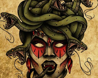 Medusa Traditional Tattoo - Etsy