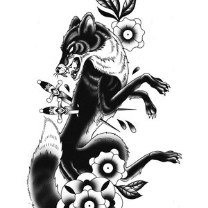 Fox & Daggers Traditional Tattoo Flash Black and White - Etsy Canada