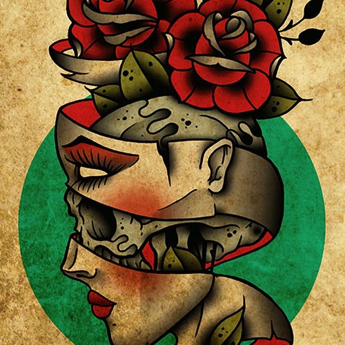 Flesh & Bone Roses Neo-traditional Tattoo Flash Old School | Etsy