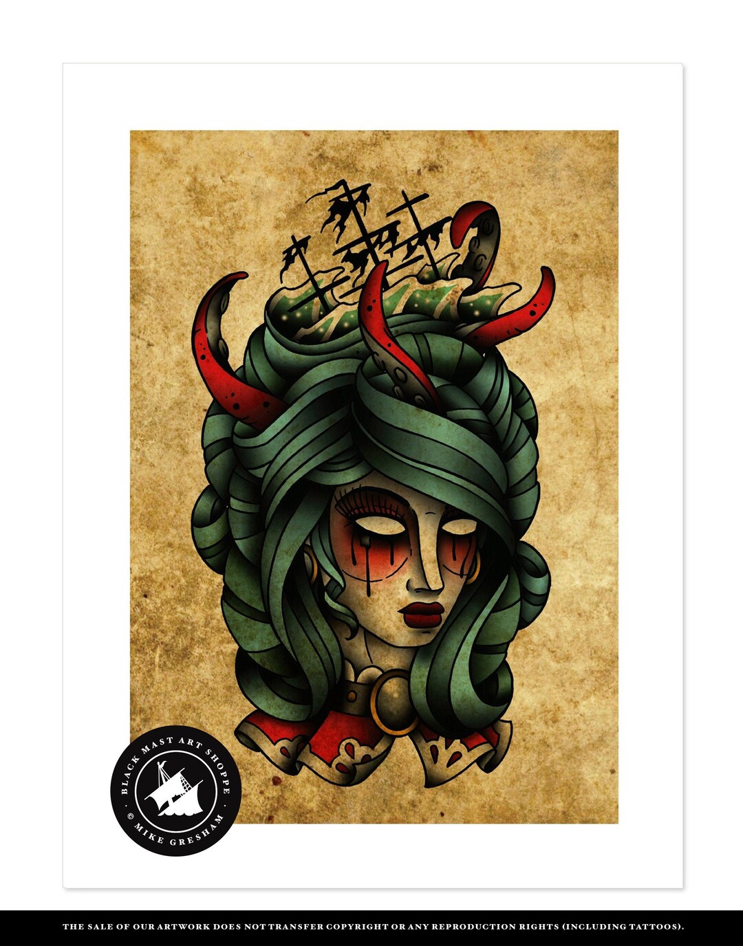 Sea Hag Nautical Neo-traditional Tattoo Flash Old School - Etsy