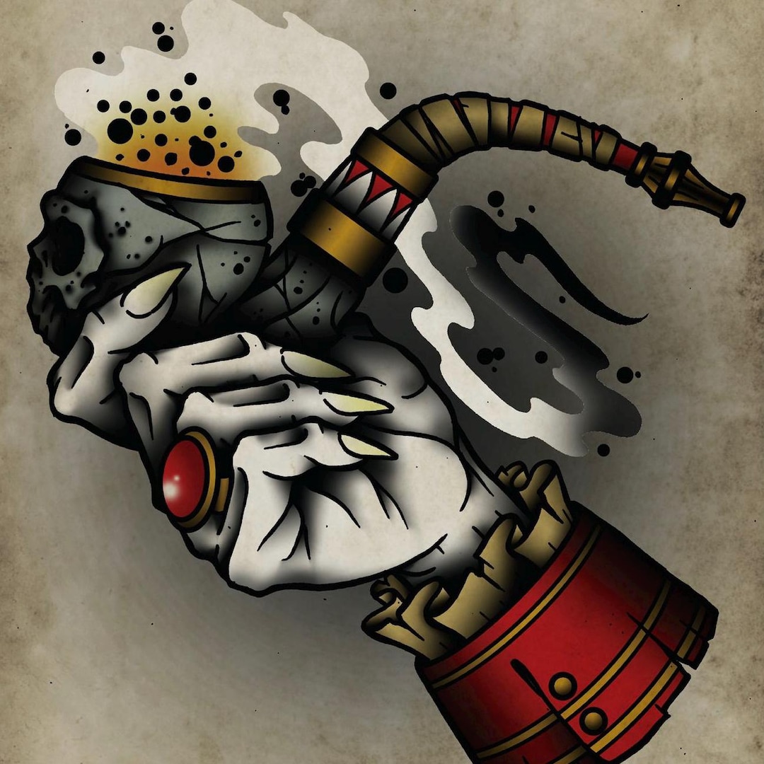 Death Pipe, Neo-traditional Tattoo Flash, Old School, Art Print 12x16 ...