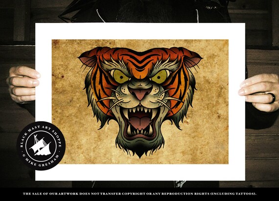 Neo Traditional Tiger Tattoo Flash