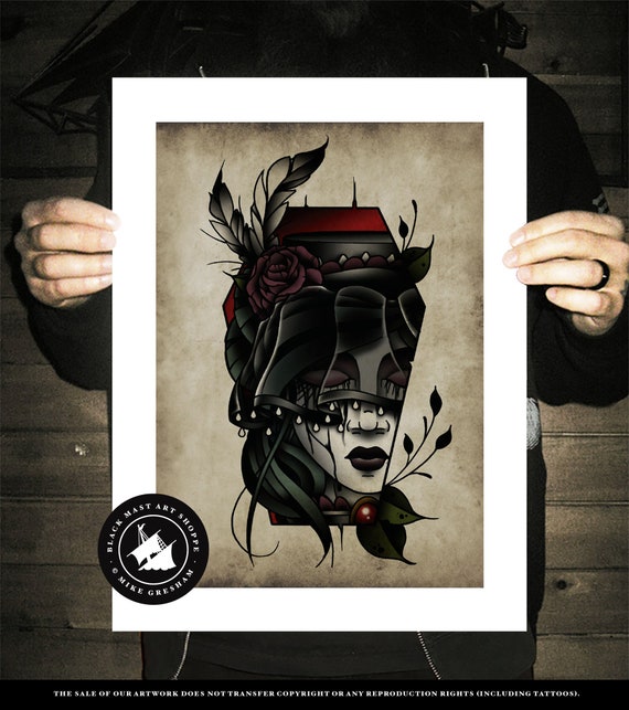 Darkhorror Girl Head Neotraditional Skull Tattoo Slave