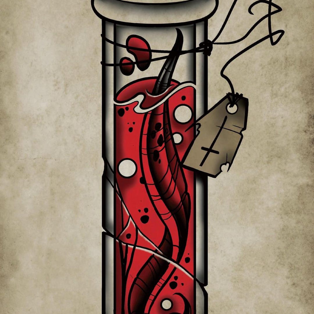 Bloodsucker, Leech, Vial, Neo-traditional Tattoo Flash, Old School, Art ...