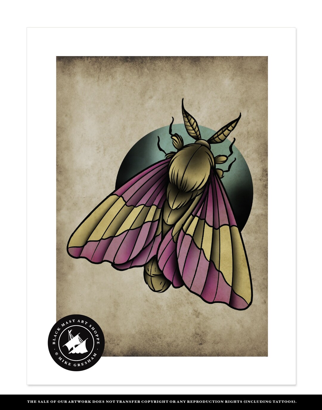 Moonlight Moth, Neo-traditional Tattoo Flash, Old School, Art Print ...