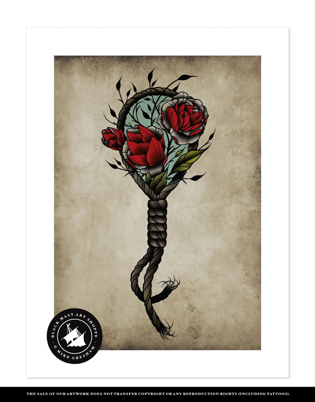 Happy Ending, Noose, Roses, Neo-traditional Tattoo Flash, Old School ...