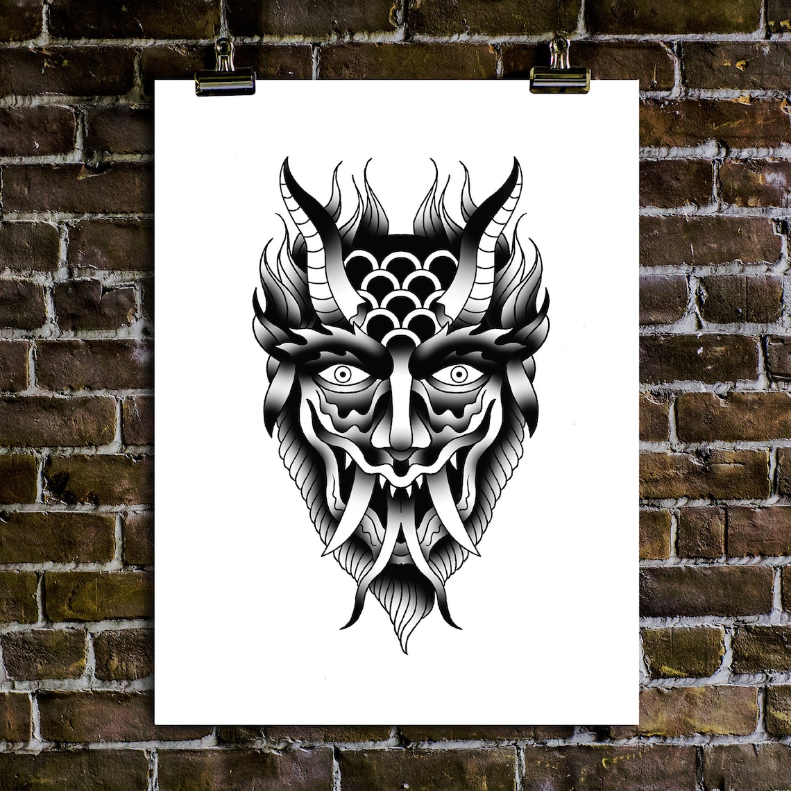Devil Traditional Tattoo Flash Old School Art Print 12x16 | Etsy