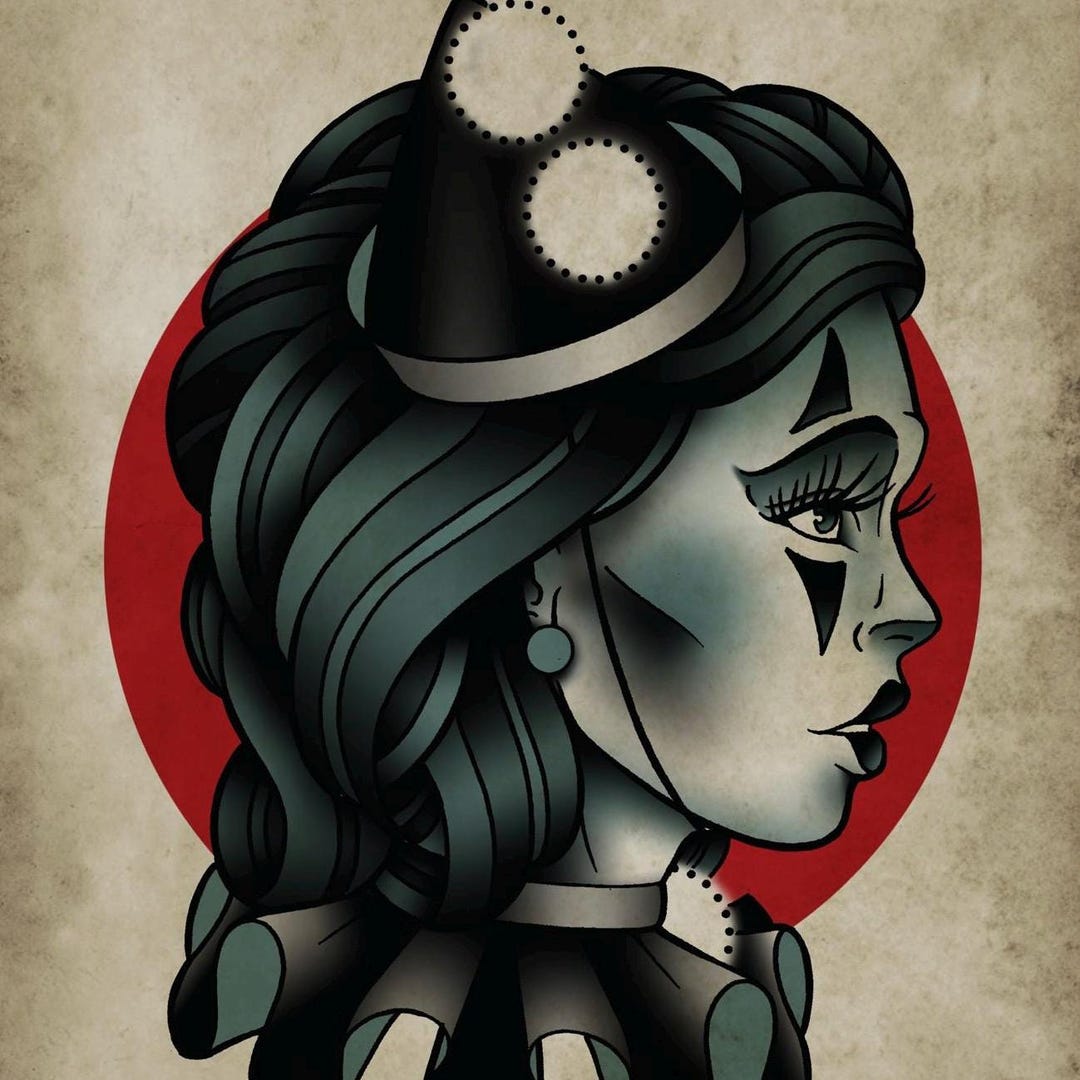 Make Me Laugh, Clown, Circus, Silent Film, Neo-traditional Tattoo Flash ...