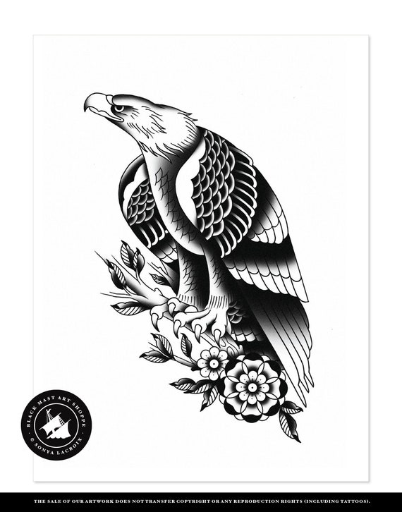 Traditional Eagle Tattoo Flash Outline