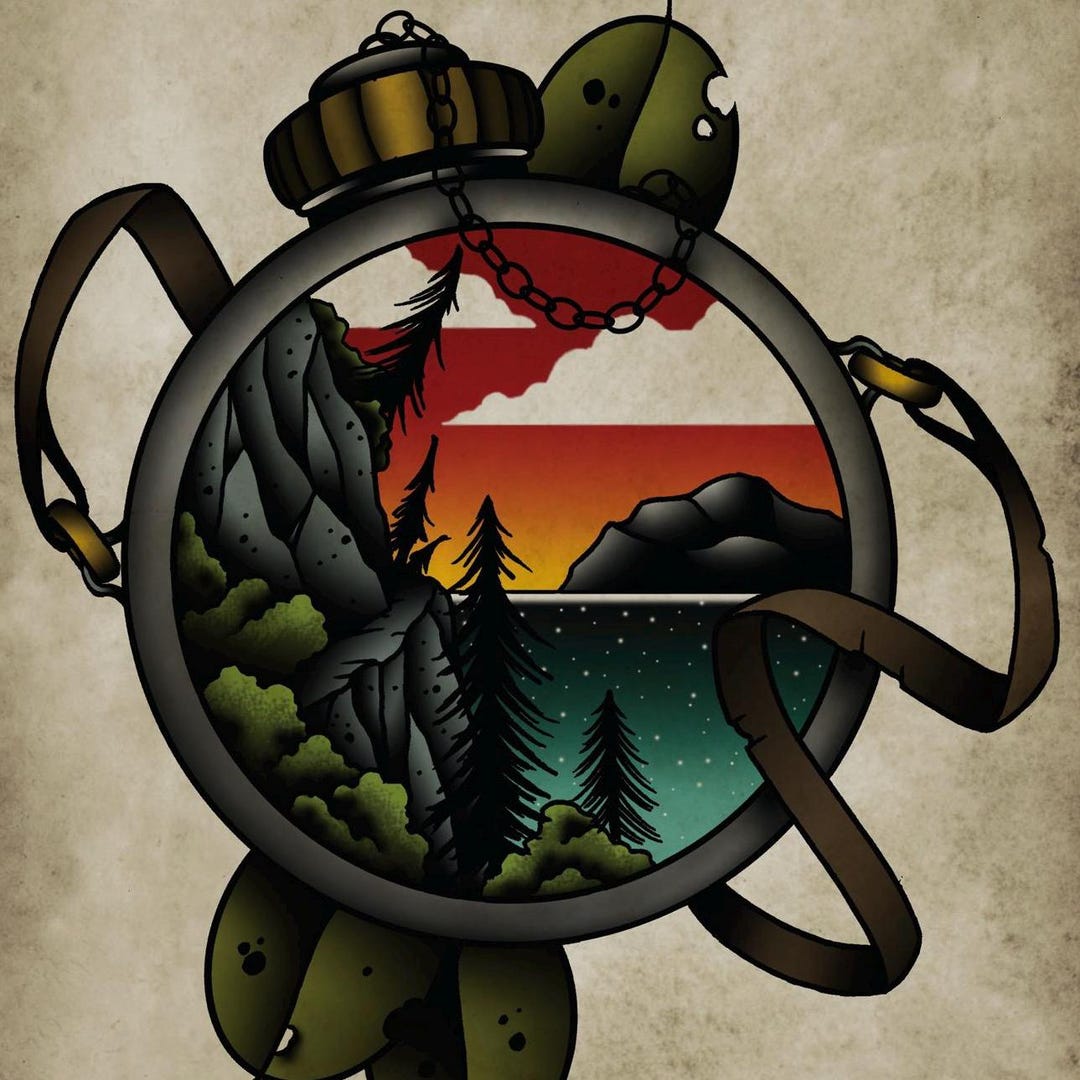 Canteen, Outdoors, Lake Scene, Neo-traditional Tattoo Flash, Old School ...
