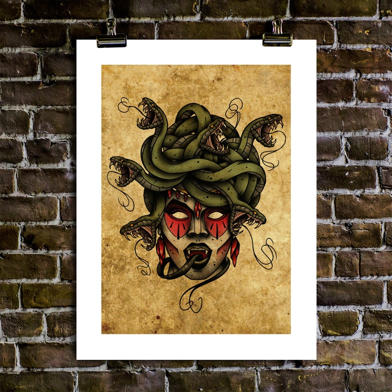 Medusa Neo-traditional Tattoo Flash Old School Art Print | Etsy