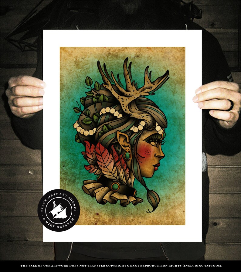Deer Woman Neo-traditional Tattoo Flash Old School Art - Etsy