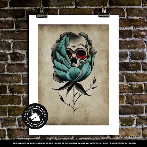 Traditional Rose Skull Tattoos