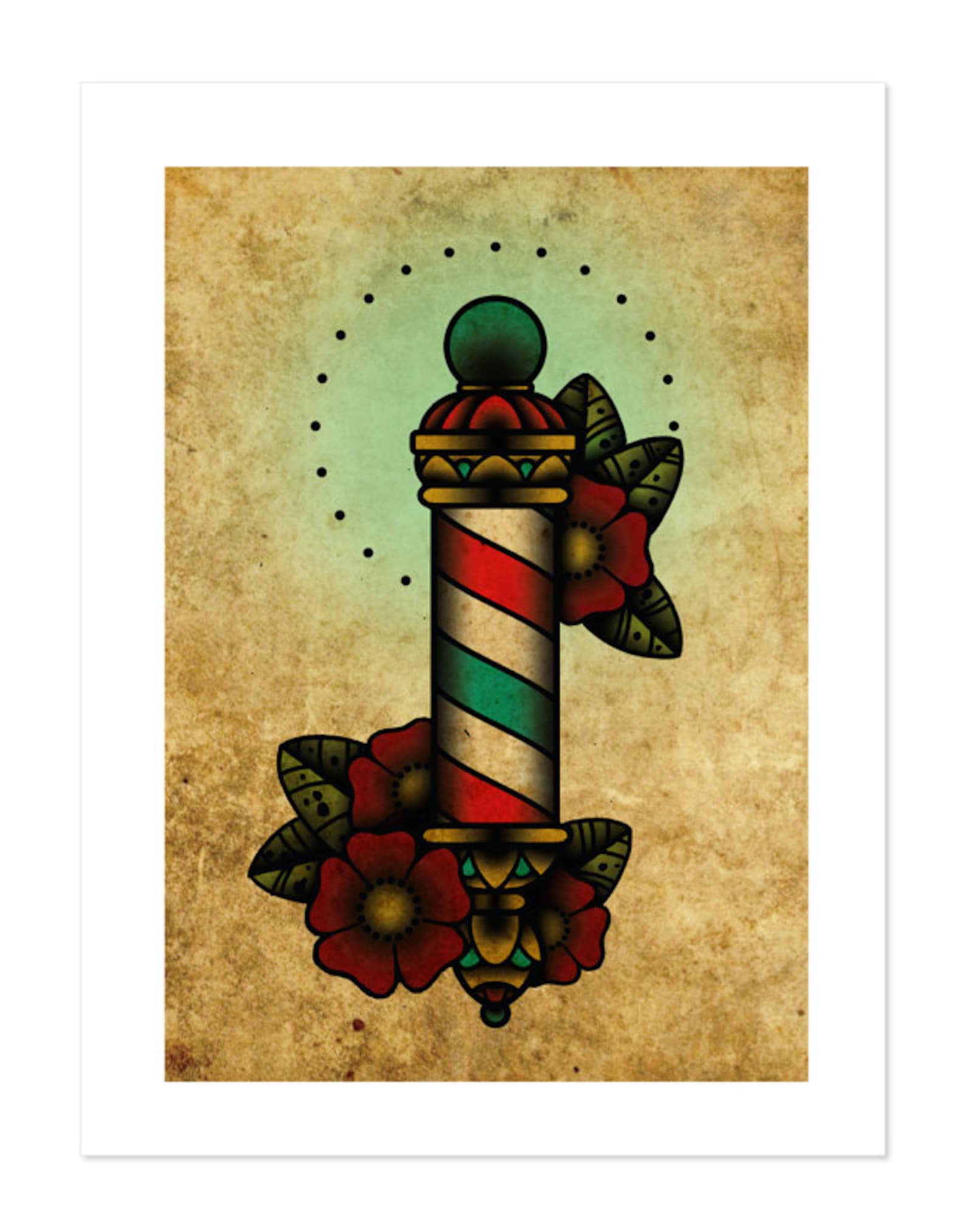 Barber Poll Neo-traditional Tattoo Flash Old School Art - Etsy