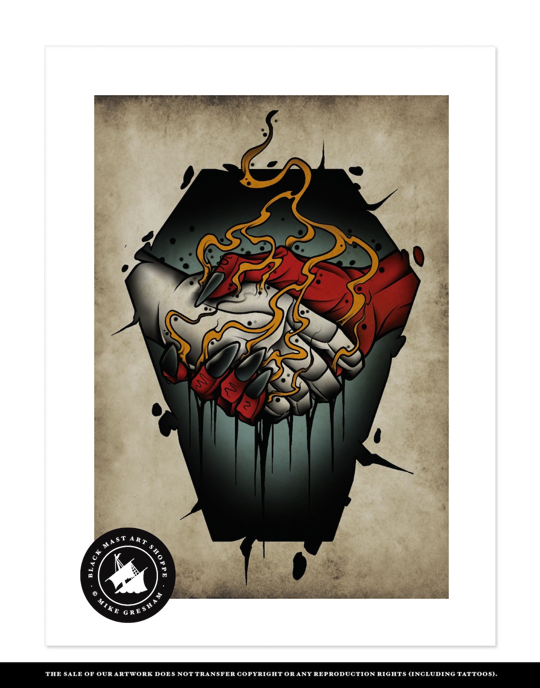 Death Pact, Handshake, Neo-traditional Tattoo Flash, Old School, Art ...