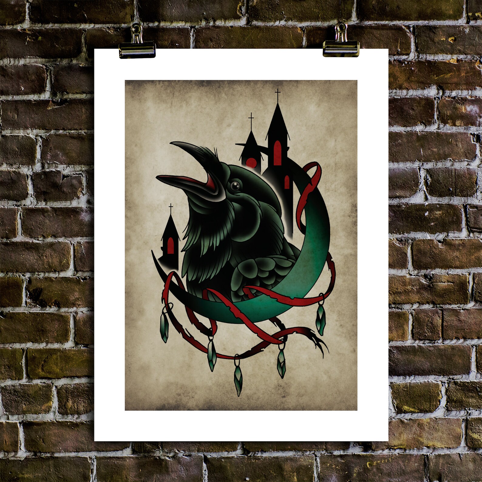 Hell Night Raven Crow Neo-traditional Tattoo Flash Old | Etsy