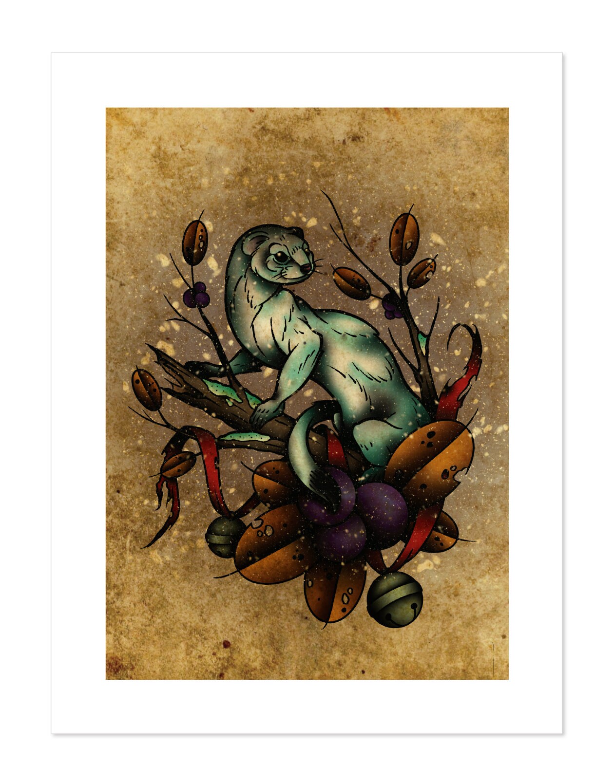 Weasel Neo-Traditional Tattoo Flash Old School Art Print | Etsy