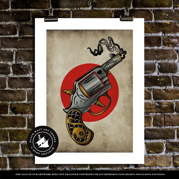 Traditional Revolver Tattoo Flash