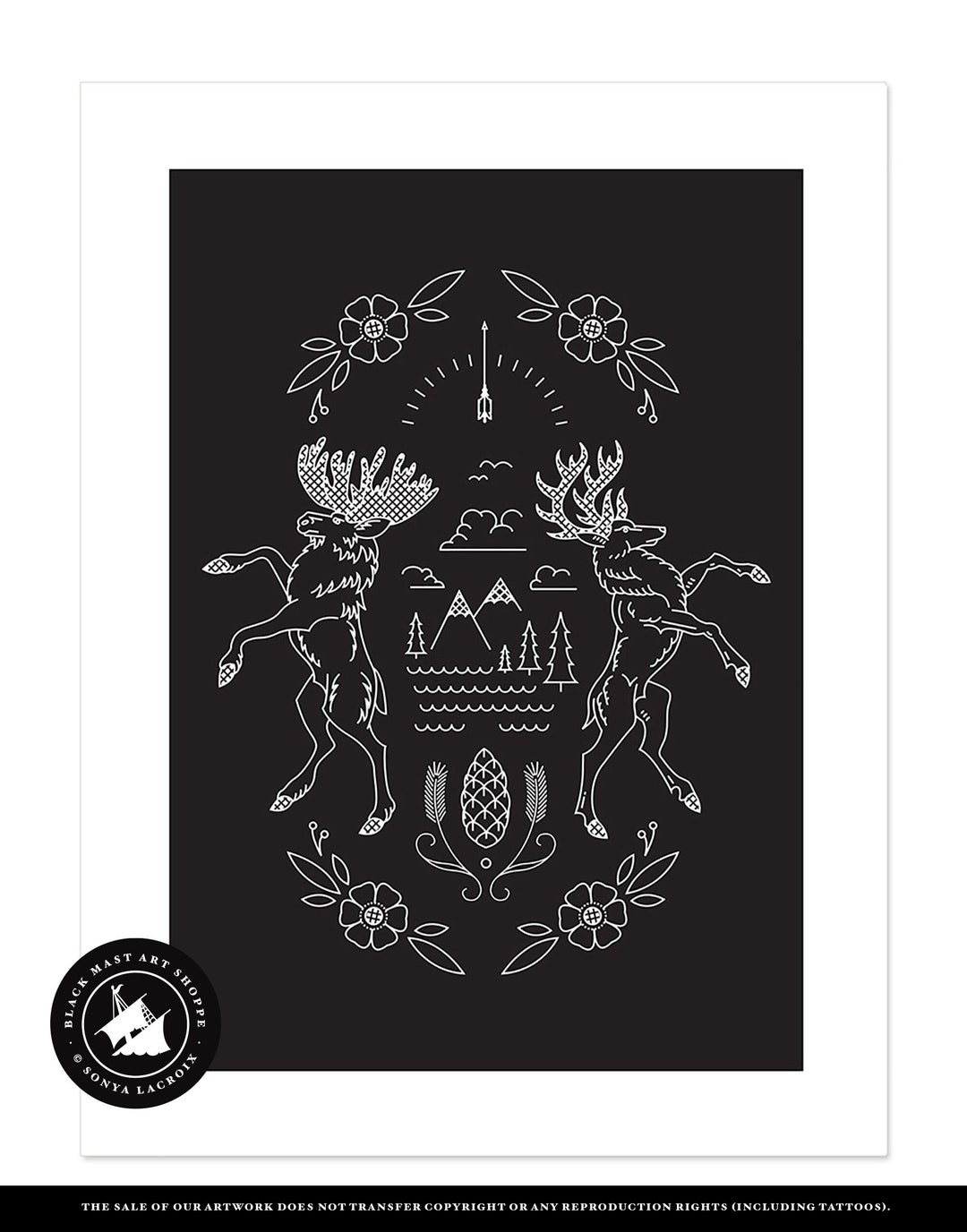 Moose & Stag Crest the Great White North Series, Illustration, Art ...