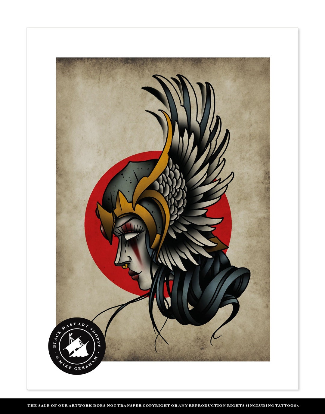 Valkyrie, Lady Head, Neo-traditional Tattoo Flash, Old School, Art ...