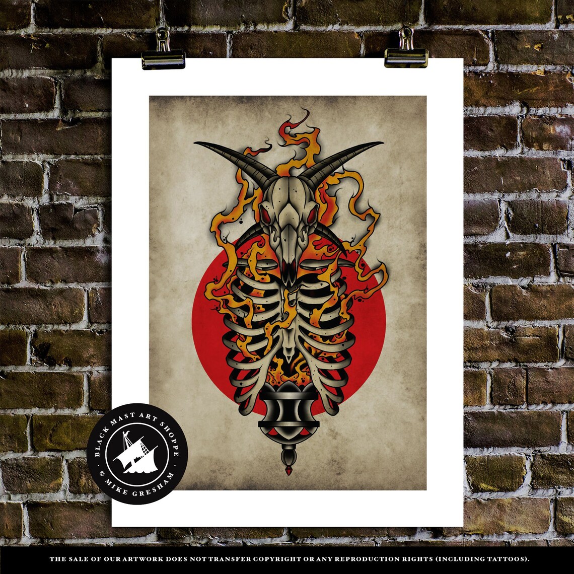 The Dark Light, Skeleton Baphomet Lantern, Neo-traditional Tattoo Flash ...