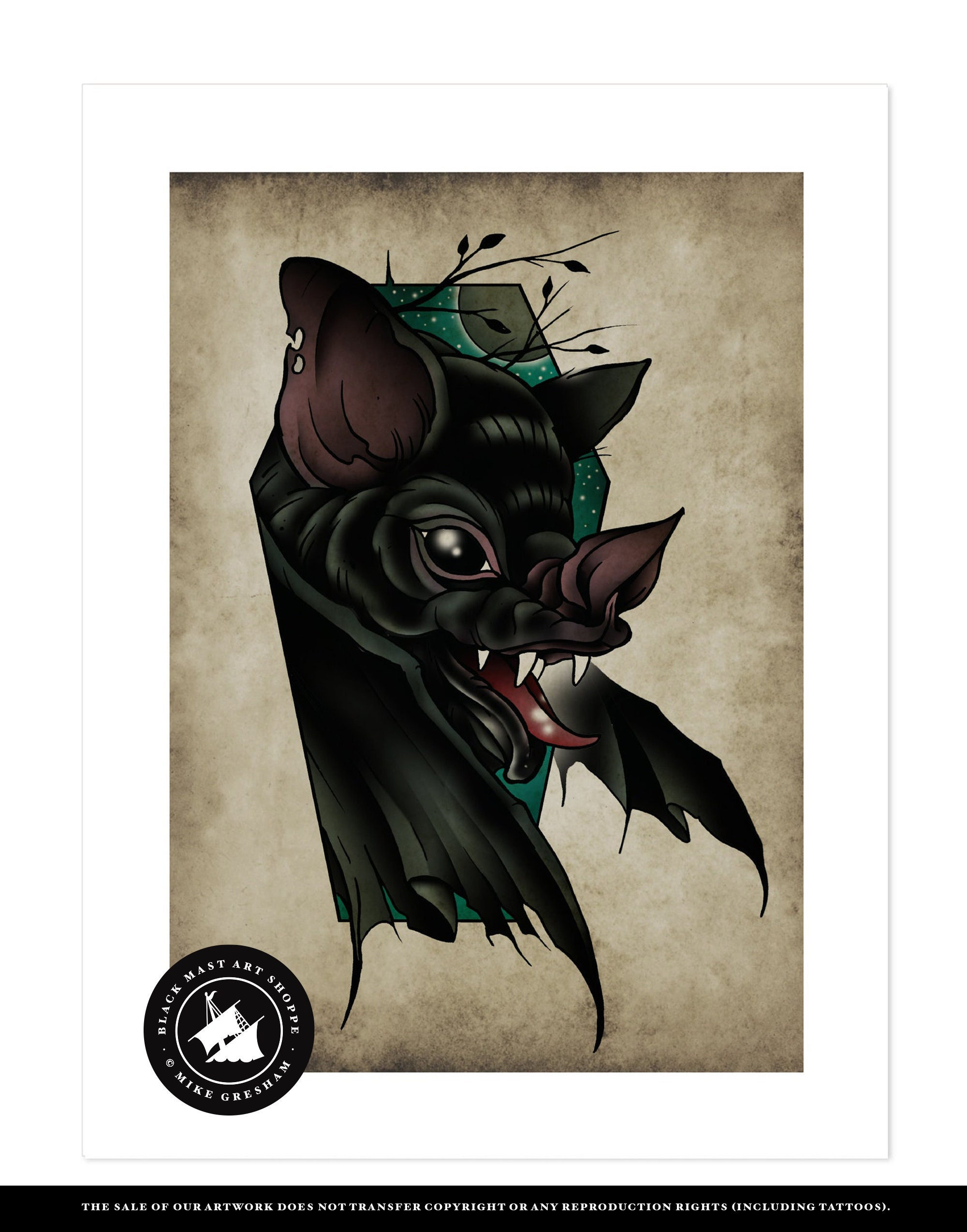 Neo Traditional Bat Tattoo