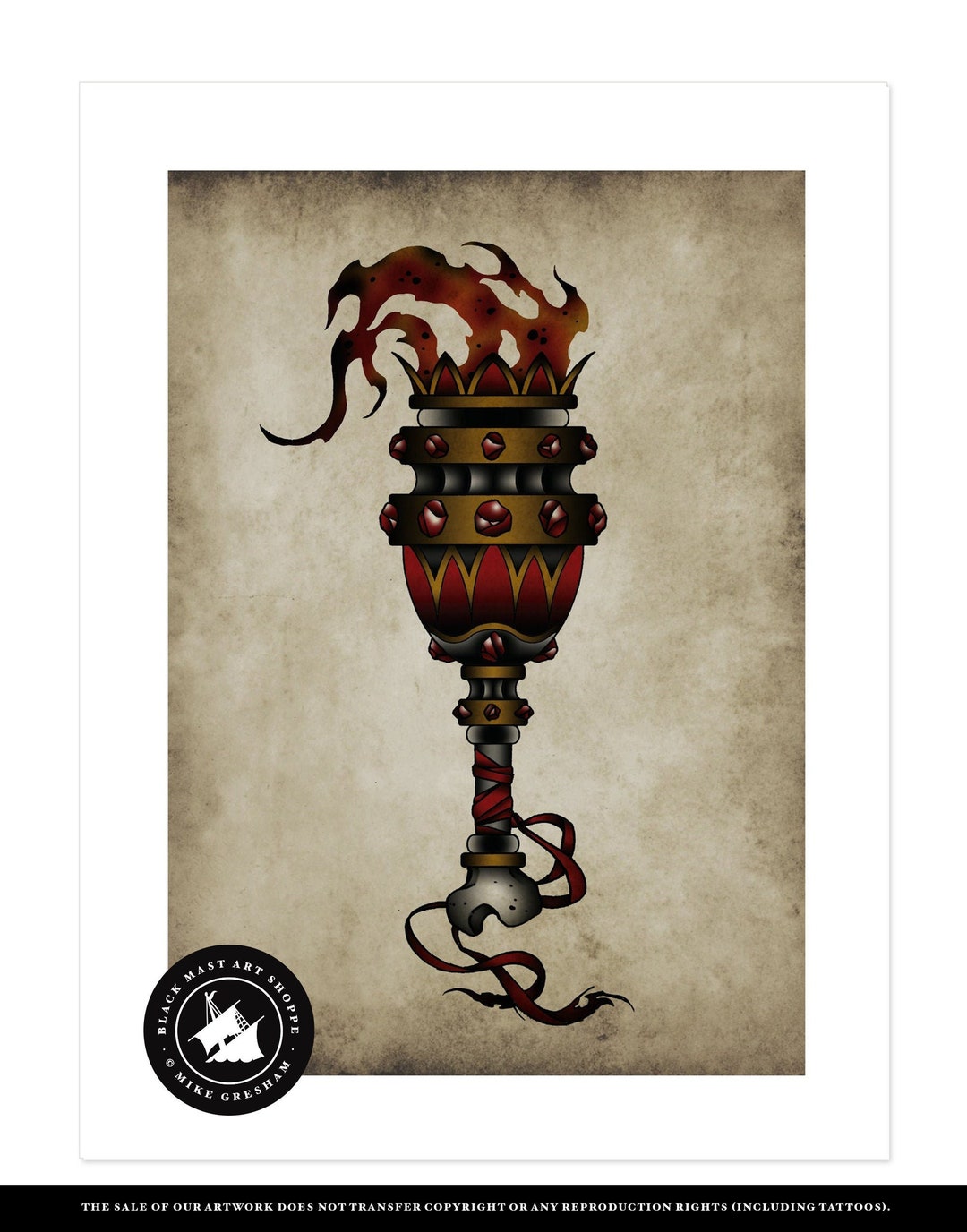 Death Torch, Neo-traditional Tattoo Flash, Old School, Art Print 12x16 ...