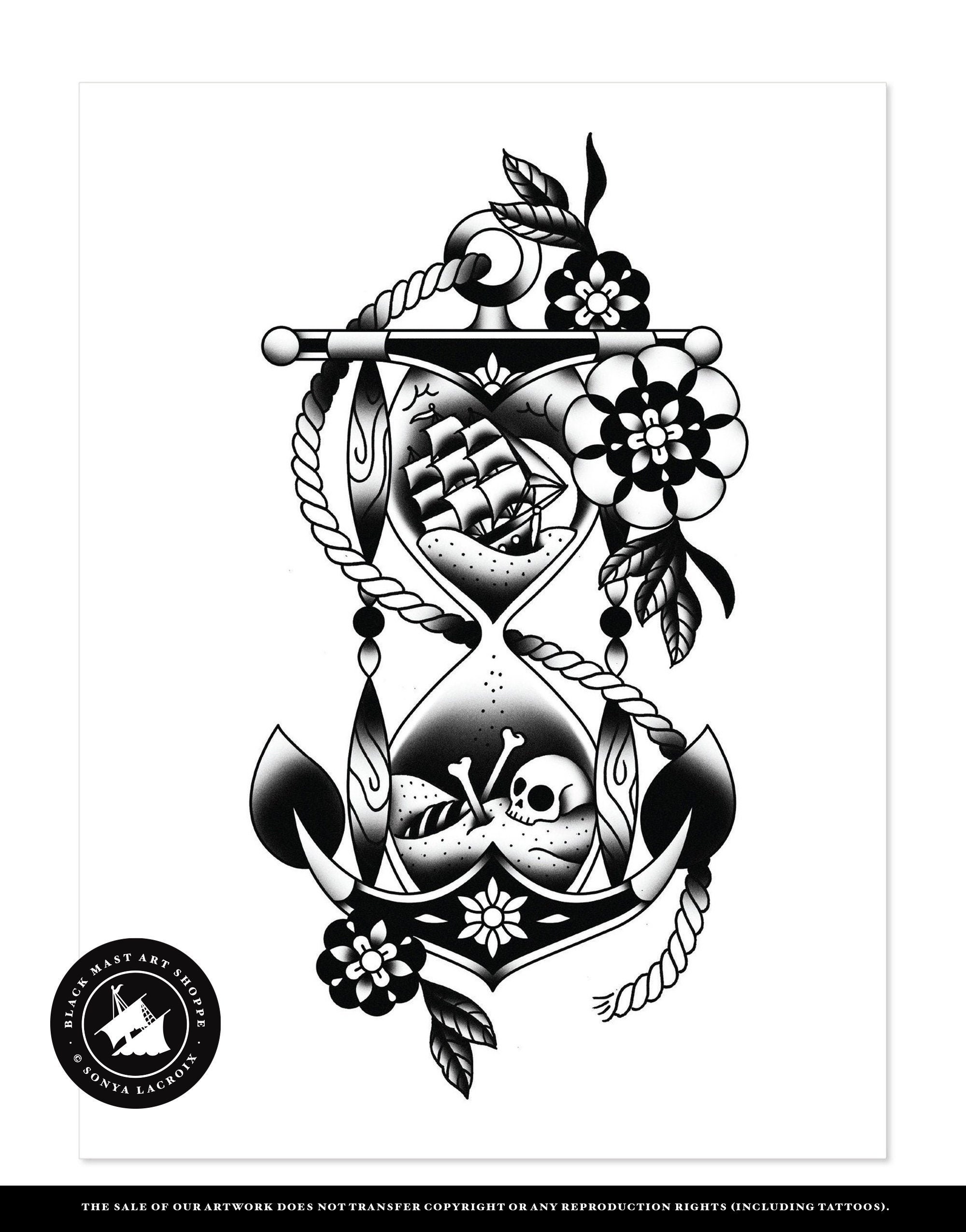 American Traditional Hourglass Tattoo