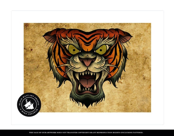 Neo Traditional Tiger Head Tattoo