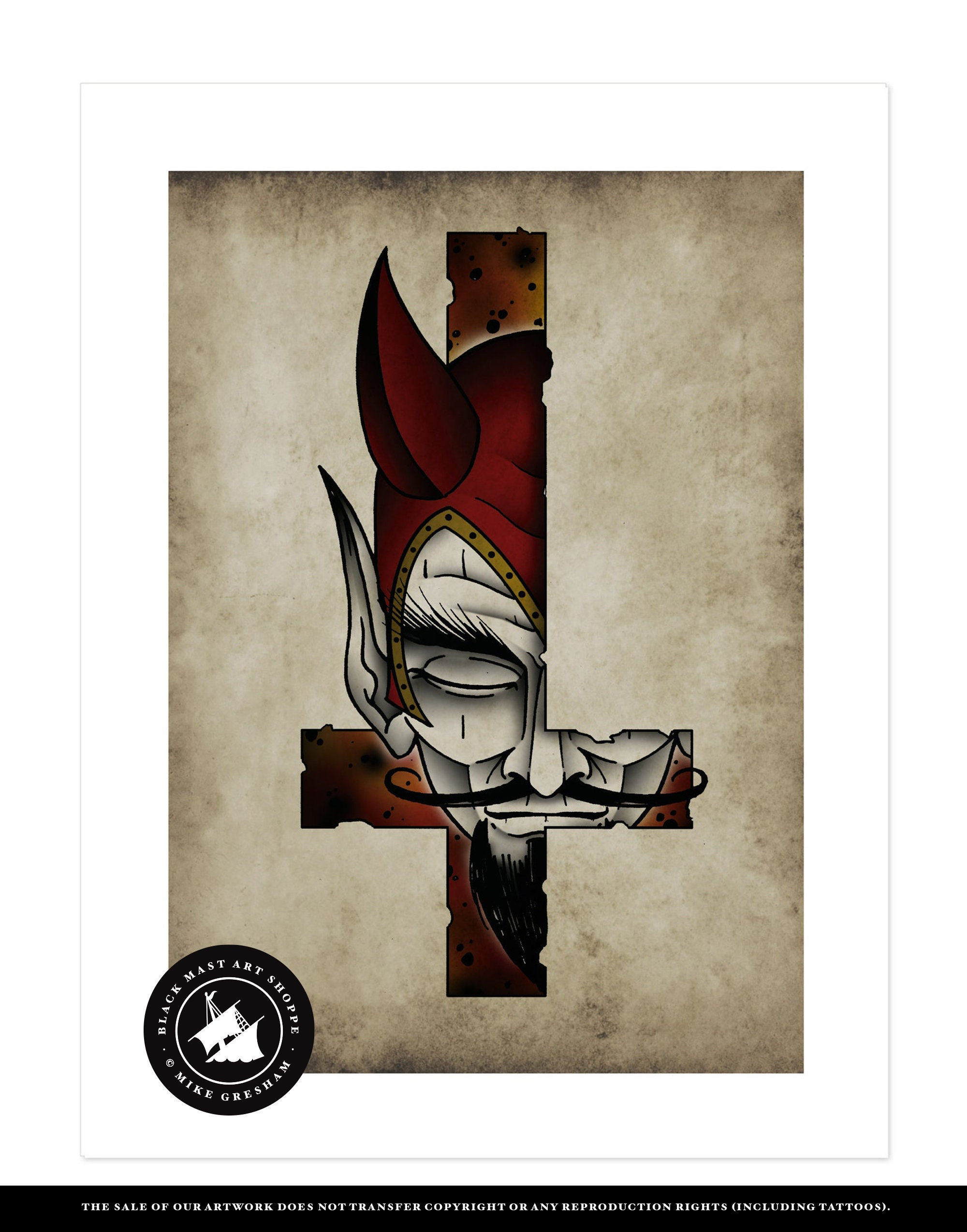 Speak of the Devil Cross Neo-traditional Tattoo Flash Old - Etsy UK