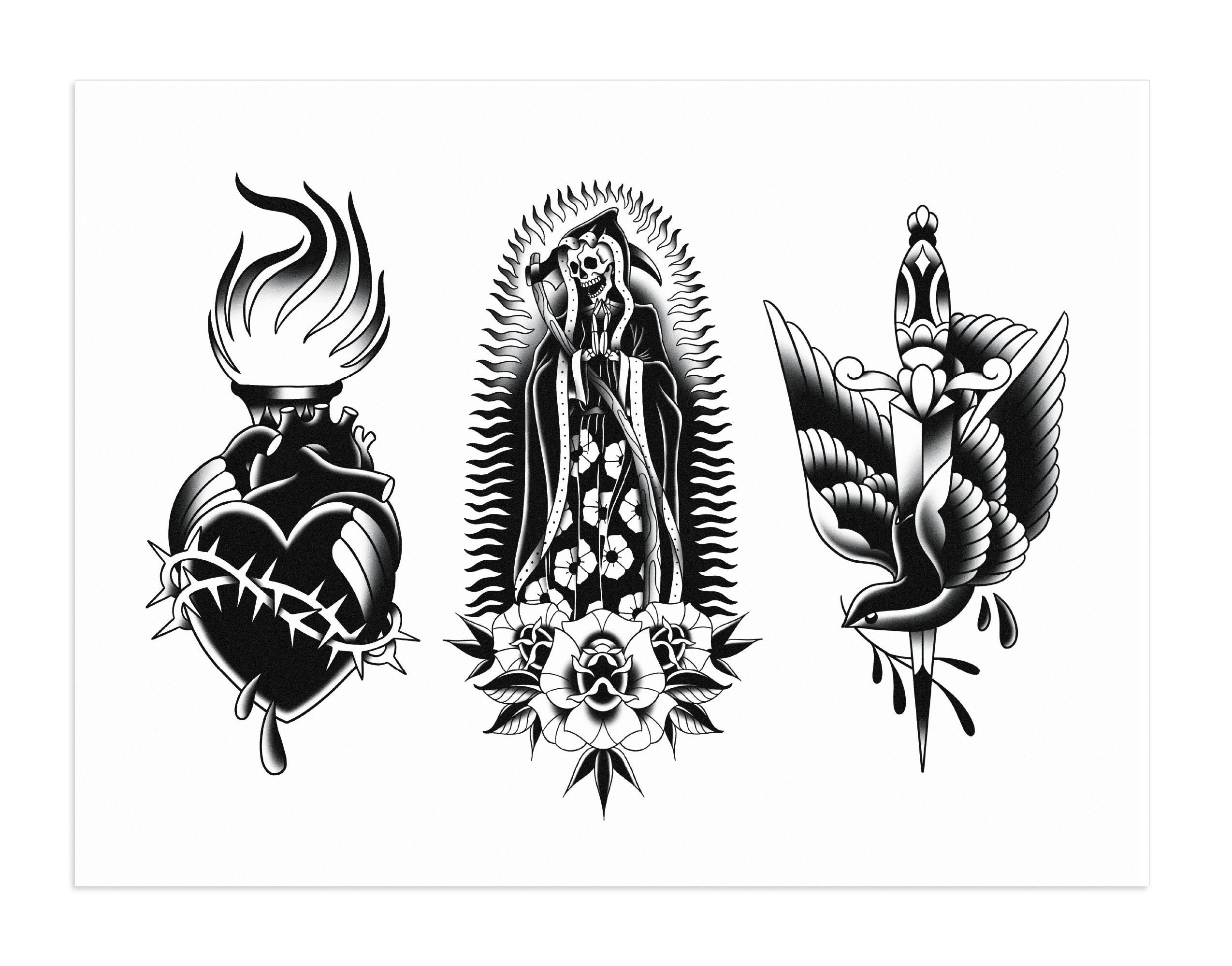 Traditional Sacred Heart Tattoo Flash