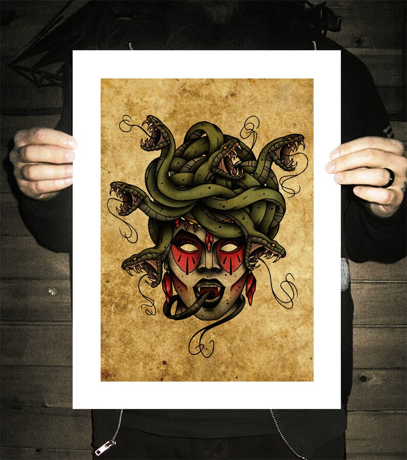 Medusa Neo-traditional Tattoo Flash Old School Art Print | Etsy