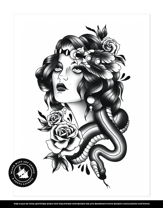 Neo Traditional Girl Head Drawing